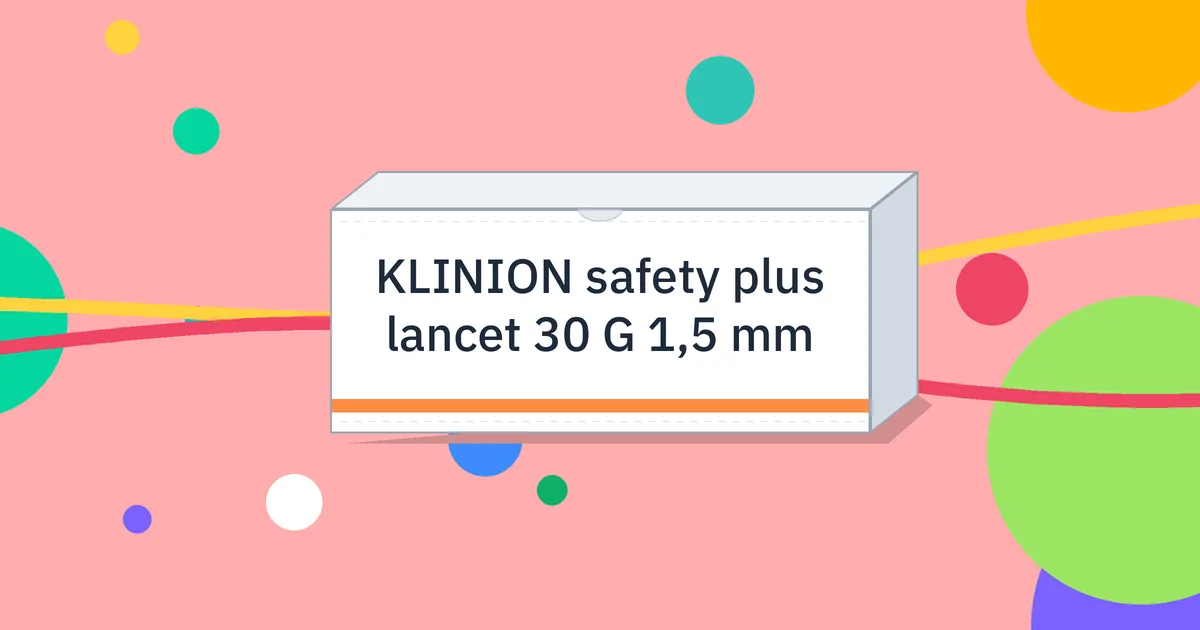 Symbolbild: Packung mit der Aufschrift KLINION safety plus lancet 30 G 1,5 mm (PZN 20176221) – Verfügbarkeit und Bezug in Apotheken in Frankfurt am Main