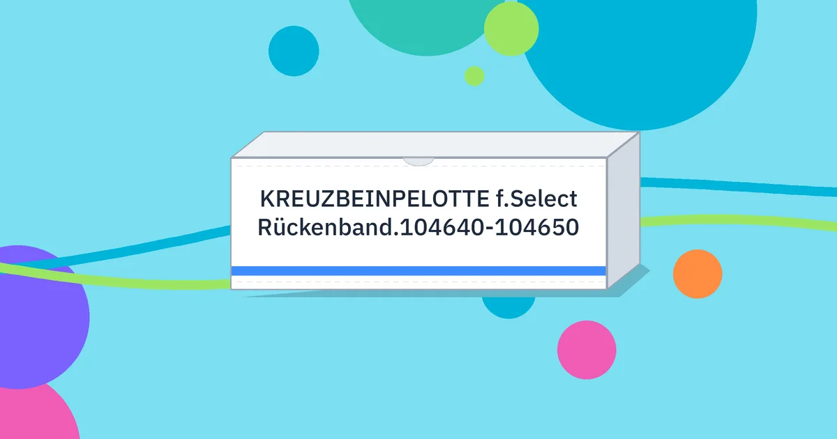 Symbolbild: Packung mit der Aufschrift KREUZBEINPELOTTE f.Select Rückenband.104640-104650 (PZN 14338671) – Verfügbarkeit und Bezug in Apotheken in Frankfurt am Main