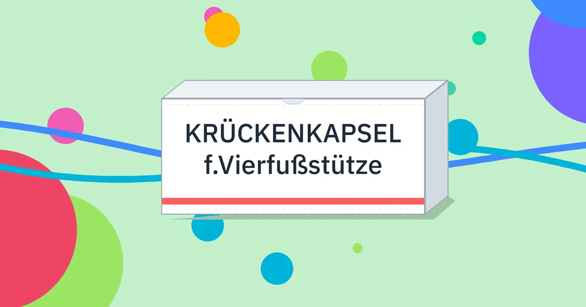 Symbolbild: Packung mit der Aufschrift KRÜCKENKAPSEL f.Vierfußstütze (PZN 01558744) – Verfügbarkeit und Bezug in Apotheken in Frankfurt am Main