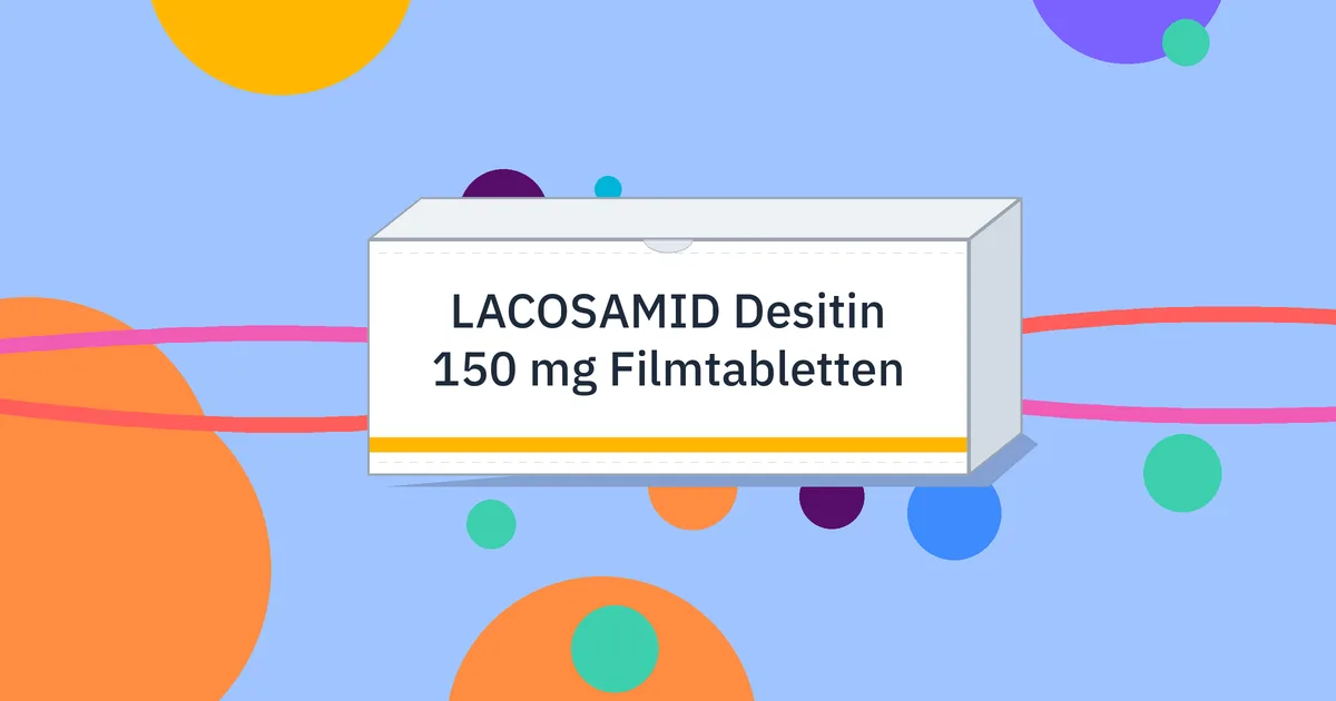 Symbolbild: Packung mit der Aufschrift LACOSAMID Desitin 150 mg Filmtabletten (PZN 17897282) – Verfügbarkeit und Bezug in Apotheken in Frankfurt am Main
