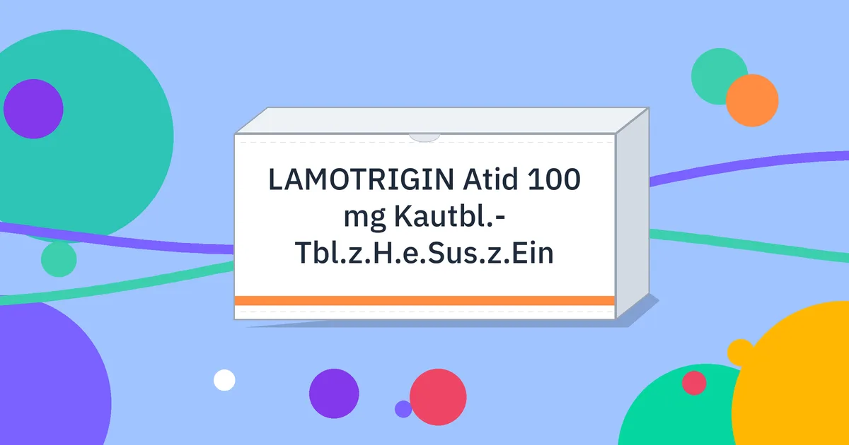 Symbolbild: Packung mit der Aufschrift LAMOTRIGIN Atid 100 mg Kautbl.-Tbl.z.H.e.Sus.z.Ein (PZN 04306517) – Verfügbarkeit und Bezug in Apotheken in Frankfurt am Main