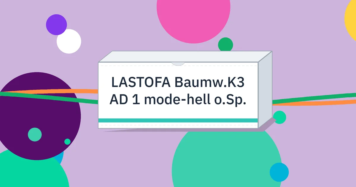 Symbolbild: Packung mit der Aufschrift LASTOFA Baumw.K3 AD 1 mode-hell o.Sp. (PZN 01952820) – Verfügbarkeit und Bezug in Apotheken in Frankfurt am Main