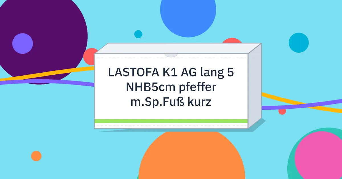 Symbolbild: Packung mit der Aufschrift LASTOFA K1 AG lang 5 NHB5cm pfeffer m.Sp.Fuß kurz (PZN 13793628) – Verfügbarkeit und Bezug in Apotheken in Frankfurt am Main