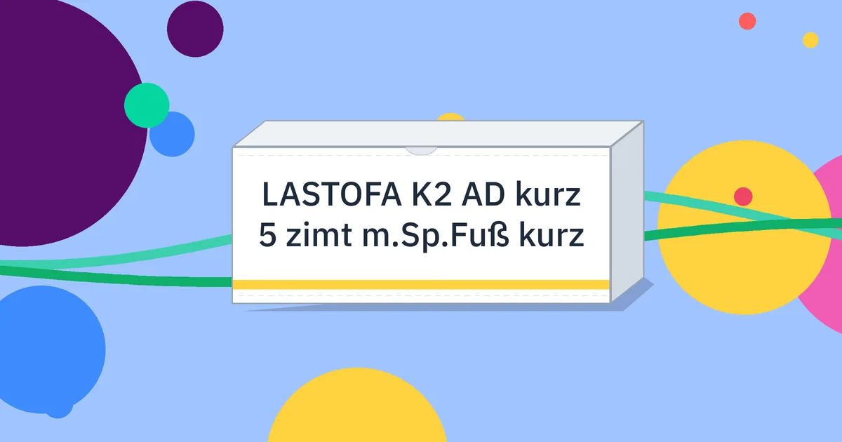 Symbolbild: Packung mit der Aufschrift LASTOFA K2 AD kurz 5 zimt m.Sp.Fuß kurz (PZN 13800943) – Verfügbarkeit und Bezug in Apotheken in Frankfurt am Main