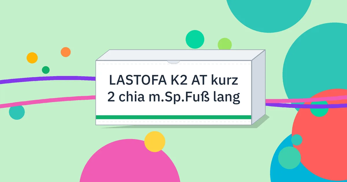 Symbolbild: Packung mit der Aufschrift LASTOFA K2 AT kurz 2 chia m.Sp.Fuß lang (PZN 13808554) – Verfügbarkeit und Bezug in Apotheken in Frankfurt am Main