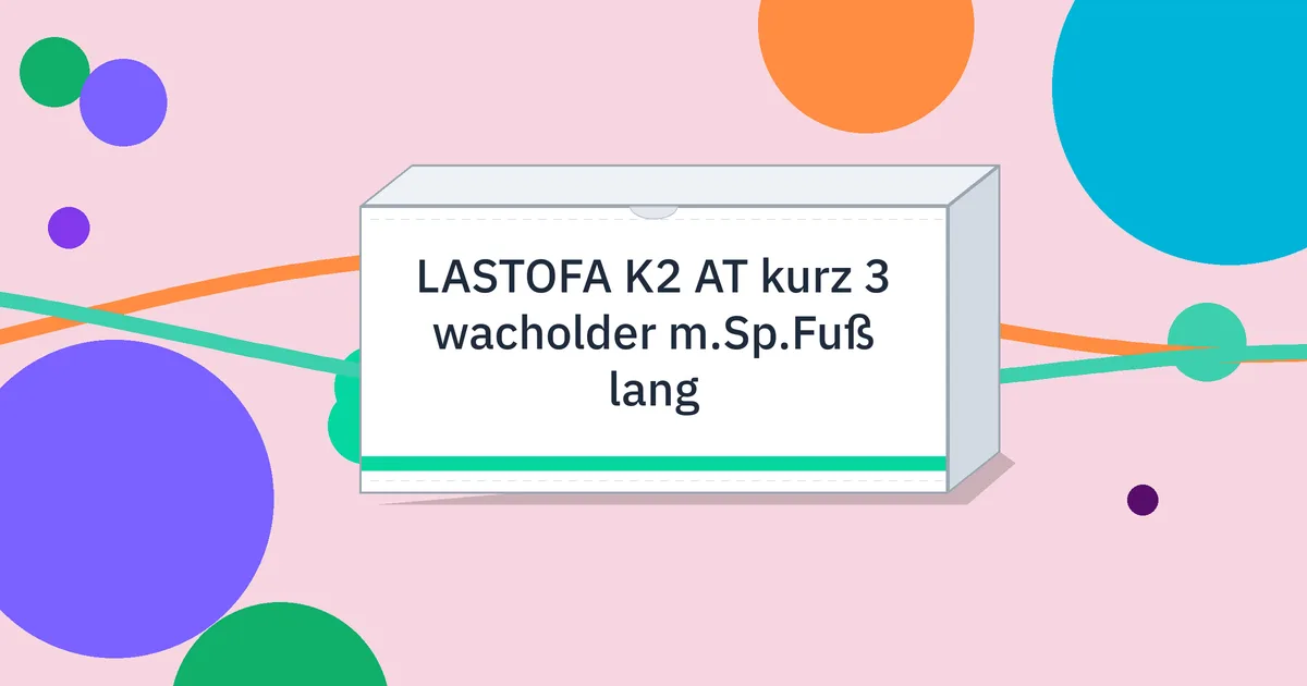 Symbolbild: Packung mit der Aufschrift LASTOFA K2 AT kurz 3 wacholder m.Sp.Fuß lang (PZN 13809068) – Verfügbarkeit und Bezug in Apotheken in Frankfurt am Main