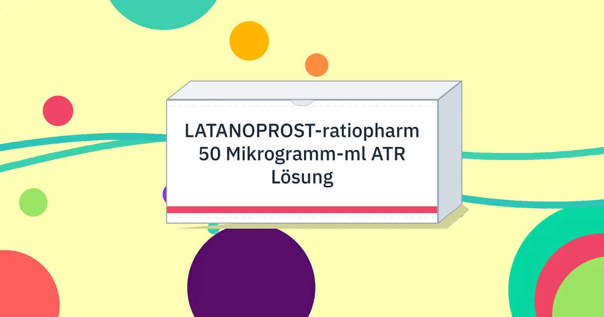 Symbolbild: Packung mit der Aufschrift LATANOPROST-ratiopharm 50 Mikrogramm-ml ATR Lösung (PZN 16686293) – Verfügbarkeit und Bezug in Apotheken in Frankfurt am Main