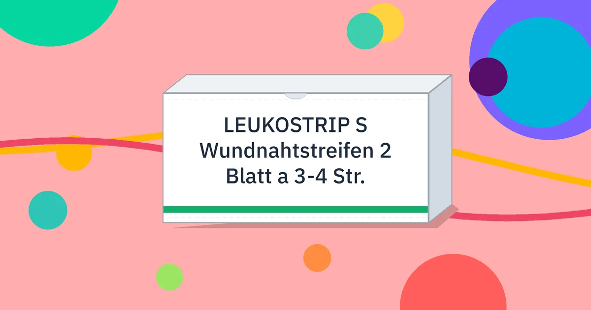 Symbolbild: Packung mit der Aufschrift LEUKOSTRIP S Wundnahtstreifen 2 Blatt a 3-4 Str. (PZN 20051206) – Verfügbarkeit und Bezug in Apotheken in Frankfurt am Main