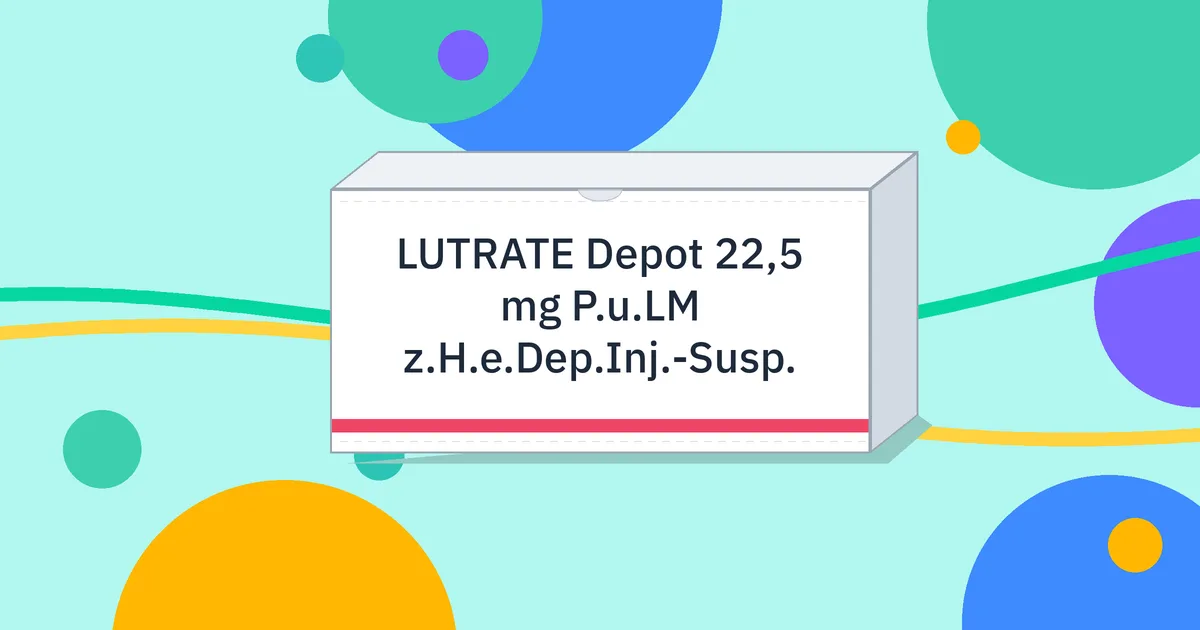 Symbolbild: Packung mit der Aufschrift LUTRATE Depot 22,5 mg P.u.LM z.H.e.Dep.Inj.-Susp. (PZN 18754923) – Verfügbarkeit und Bezug in Apotheken in Frankfurt am Main