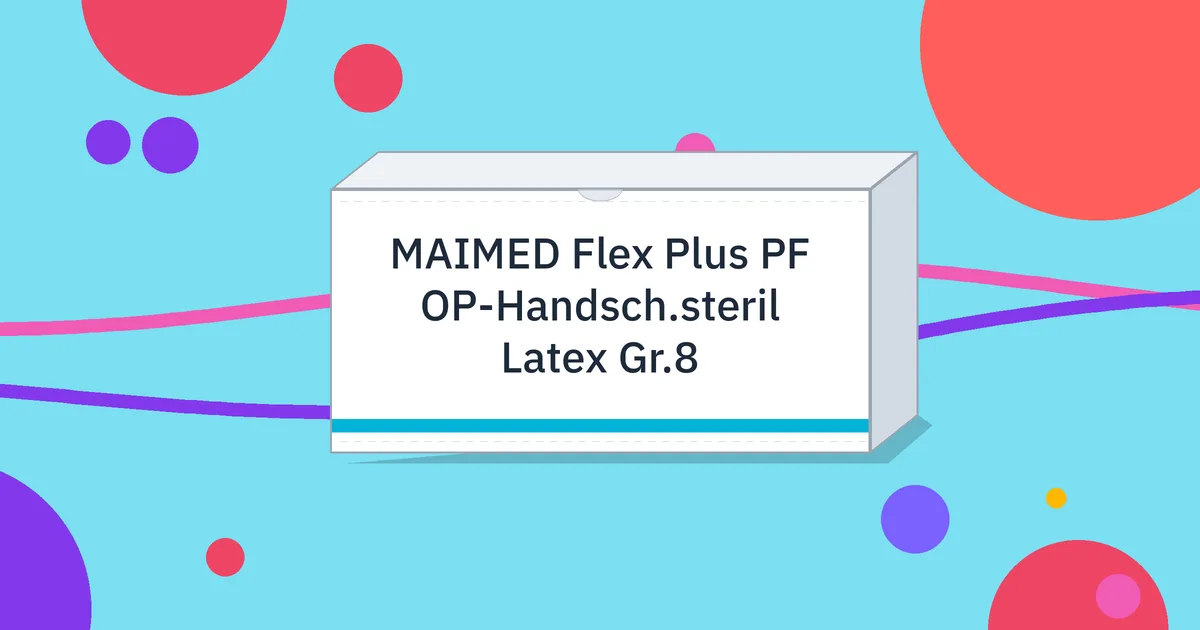 Symbolbild: Packung mit der Aufschrift MAIMED Flex Plus PF OP-Handsch.steril Latex Gr.8 (PZN 04842747) – Verfügbarkeit und Bezug in Apotheken in Frankfurt am Main