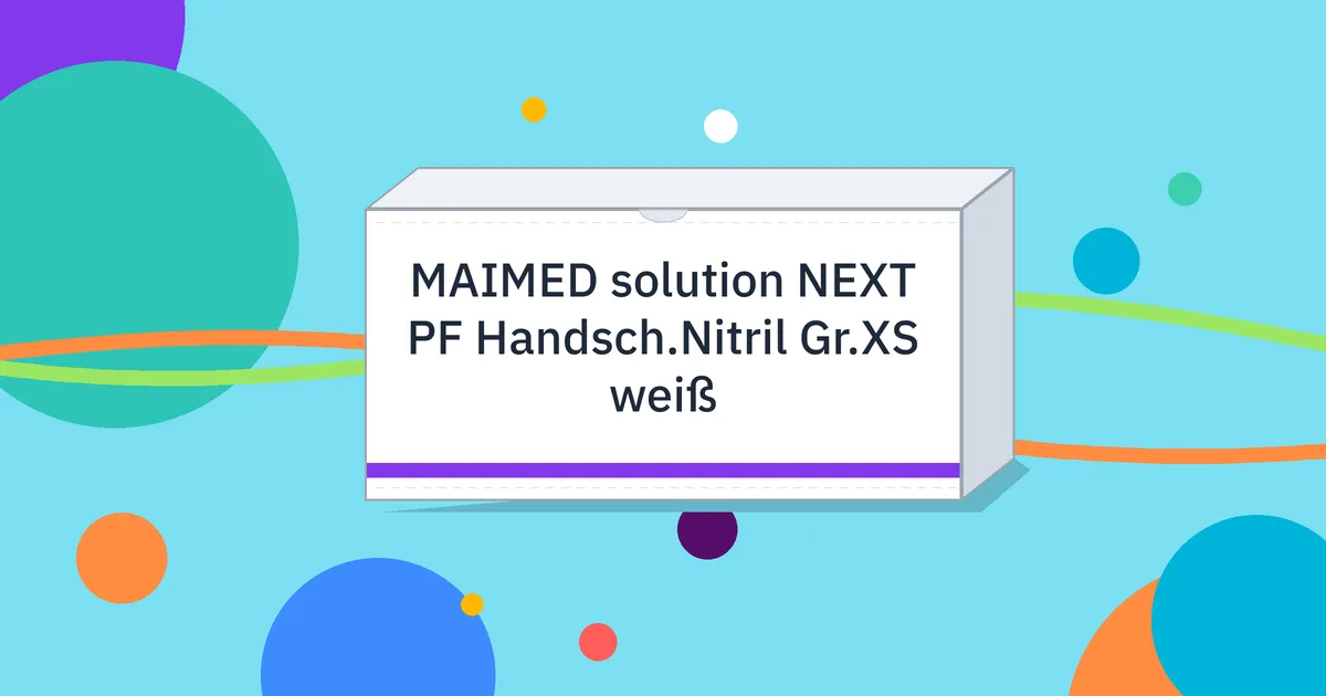 Symbolbild: Packung mit der Aufschrift MAIMED solution NEXT PF Handsch.Nitril Gr.XS weiß (PZN 10308012) – Verfügbarkeit und Bezug in Apotheken in Frankfurt am Main