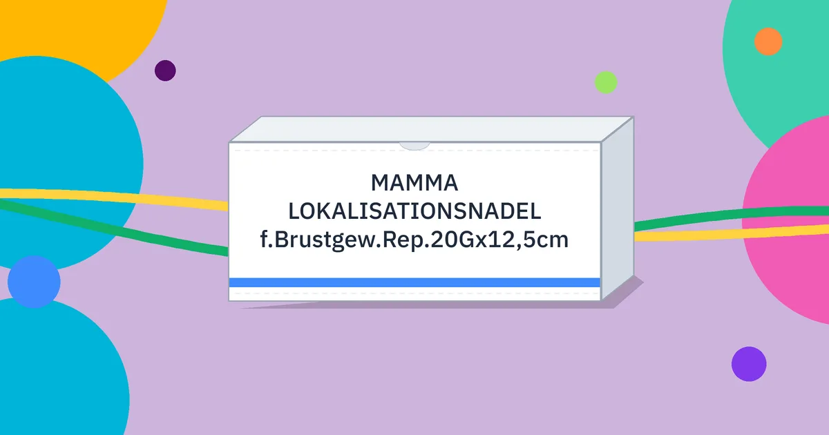 Symbolbild: Packung mit der Aufschrift MAMMA LOKALISATIONSNADEL f.Brustgew.Rep.20Gx12,5cm (PZN 00285190) – Verfügbarkeit und Bezug in Apotheken in Frankfurt am Main