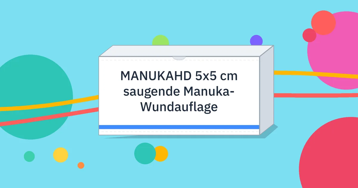 Symbolbild: Packung mit der Aufschrift MANUKAHD 5x5 cm saugende Manuka-Wundauflage (PZN 20935388) – Verfügbarkeit und Bezug in Apotheken in Frankfurt am Main