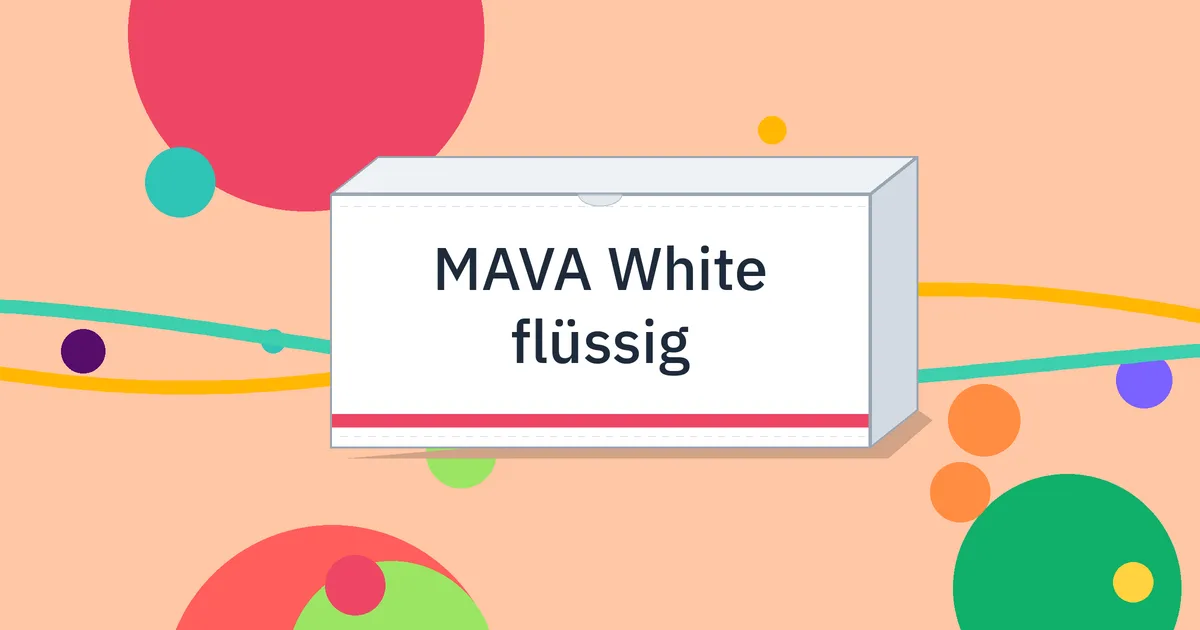 Symbolbild: Packung mit der Aufschrift MAVA White flüssig (PZN 06153727) – Verfügbarkeit und Bezug in Apotheken in Frankfurt am Main