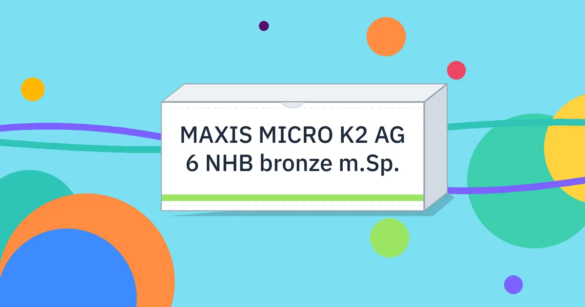 Symbolbild: Packung mit der Aufschrift MAXIS MICRO K2 AG 6 NHB bronze m.Sp. (PZN 17674257) – Verfügbarkeit und Bezug in Apotheken in Frankfurt am Main