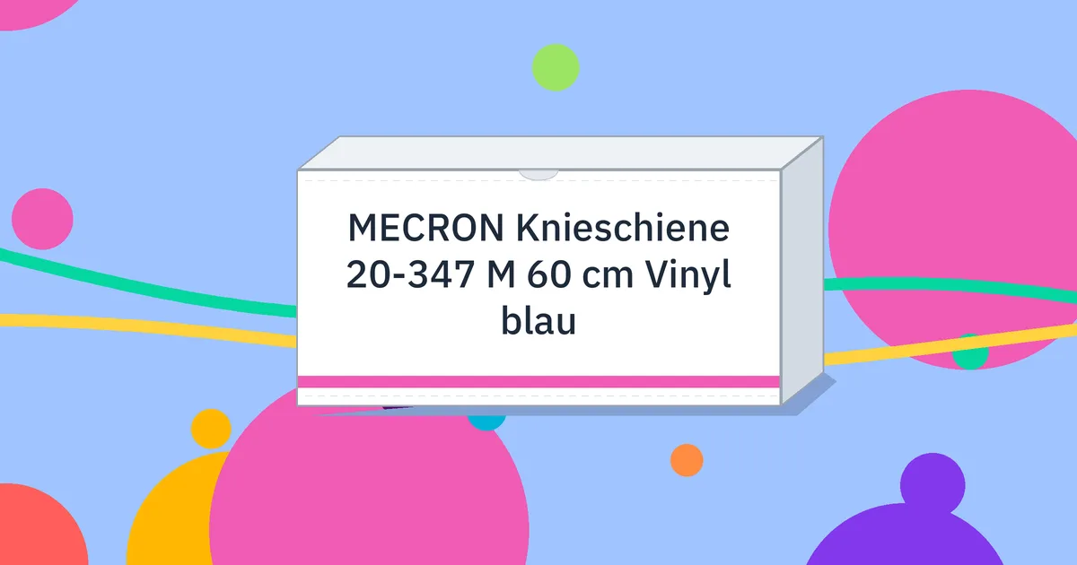 Symbolbild: Packung mit der Aufschrift MECRON Knieschiene 20-347 M 60 cm Vinyl blau (PZN 02910723) – Verfügbarkeit und Bezug in Apotheken in Frankfurt am Main
