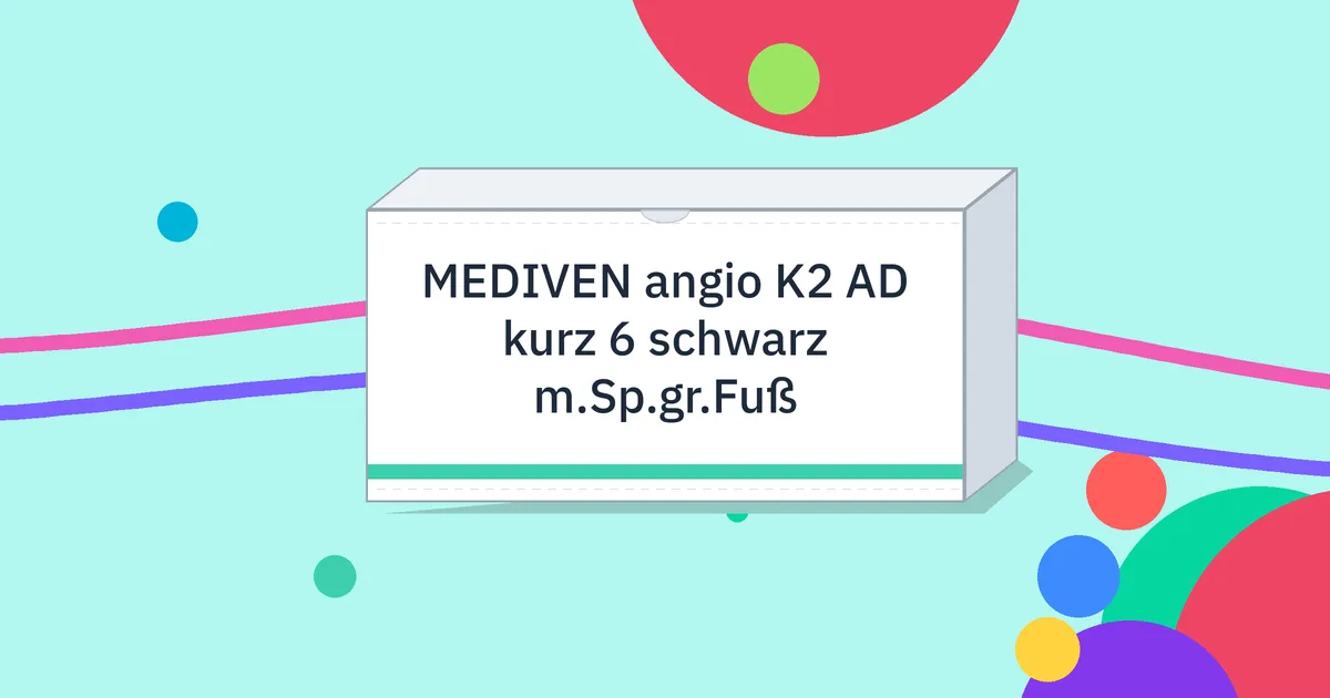 Symbolbild: Packung mit der Aufschrift MEDIVEN angio K2 AD kurz 6 schwarz m.Sp.gr.Fuß (PZN 17211244) – Verfügbarkeit und Bezug in Apotheken in Frankfurt am Main