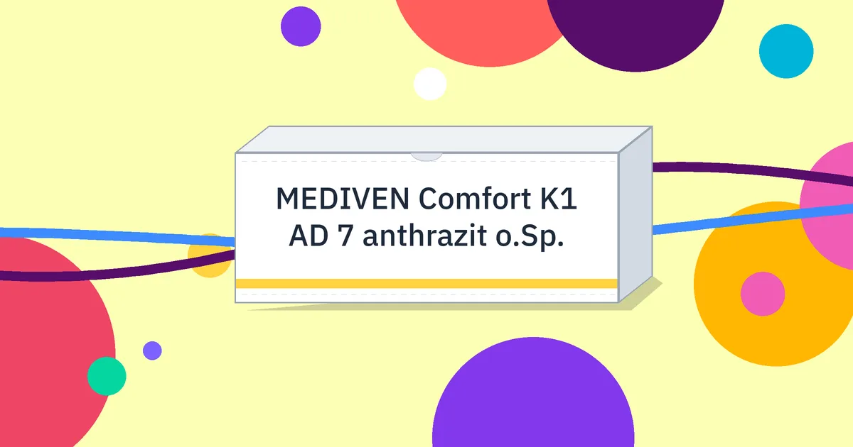 Symbolbild: Packung mit der Aufschrift MEDIVEN Comfort K1 AD 7 anthrazit o.Sp. (PZN 14558639) – Verfügbarkeit und Bezug in Apotheken in Frankfurt am Main