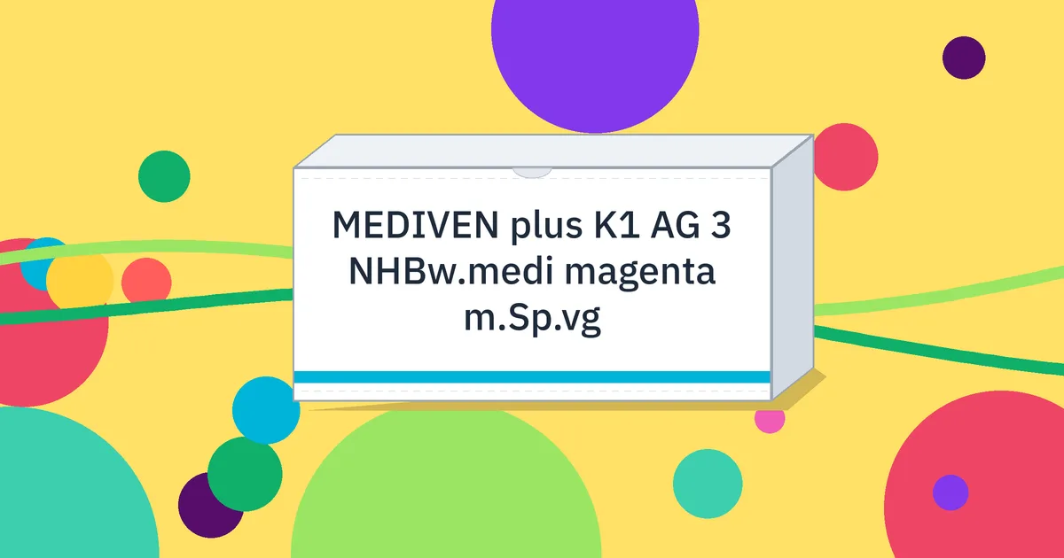 Symbolbild: Packung mit der Aufschrift MEDIVEN plus K1 AG 3 NHBw.medi magenta m.Sp.vg (PZN 15923638) – Verfügbarkeit und Bezug in Apotheken in Frankfurt am Main