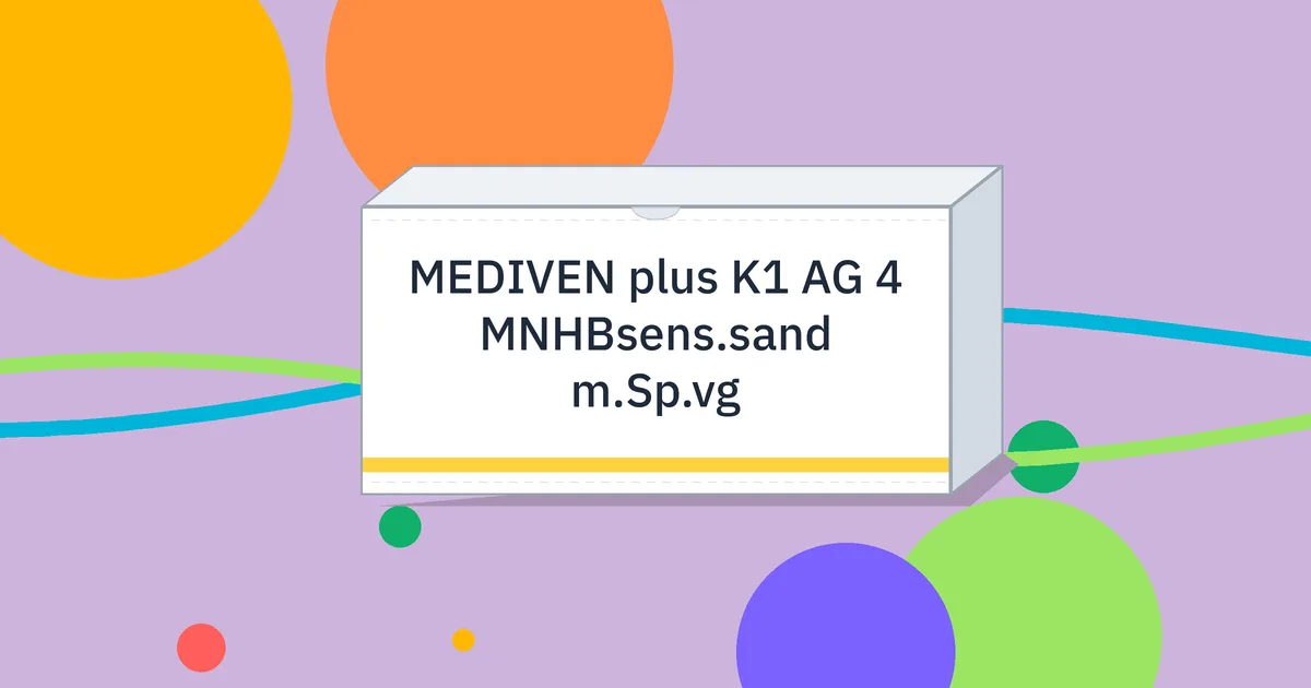 Symbolbild: Packung mit der Aufschrift MEDIVEN plus K1 AG 4 MNHBsens.sand m.Sp.vg (PZN 18941022) – Verfügbarkeit und Bezug in Apotheken in Frankfurt am Main