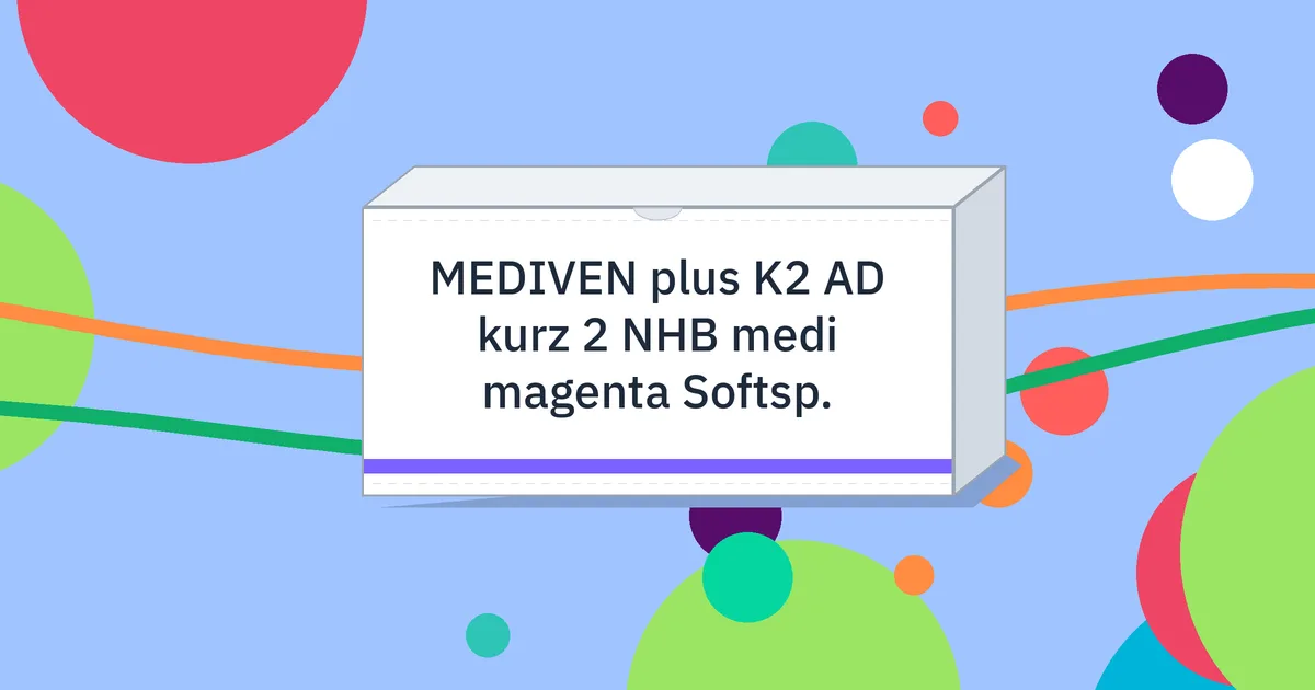 Symbolbild: Packung mit der Aufschrift MEDIVEN plus K2 AD kurz 2 NHB medi magenta Softsp. (PZN 15925465) – Verfügbarkeit und Bezug in Apotheken in Frankfurt am Main