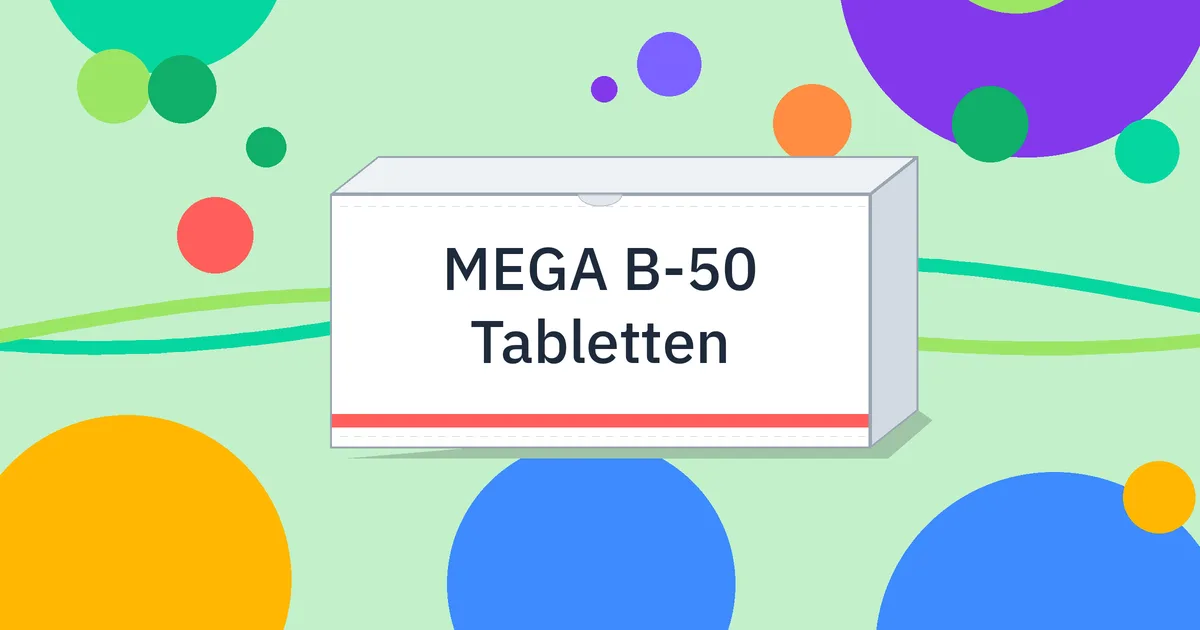 Symbolbild: Packung mit der Aufschrift MEGA B-50 Tabletten (PZN 10063243) – Verfügbarkeit und Bezug in Apotheken in Frankfurt am Main