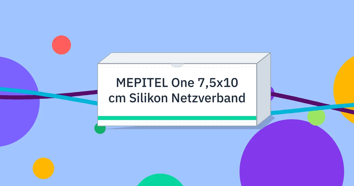 Symbolbild: Packung mit der Aufschrift MEPITEL One 7,5x10 cm Silikon Netzverband (PZN 13886040) – Verfügbarkeit und Bezug in Apotheken in Frankfurt am Main