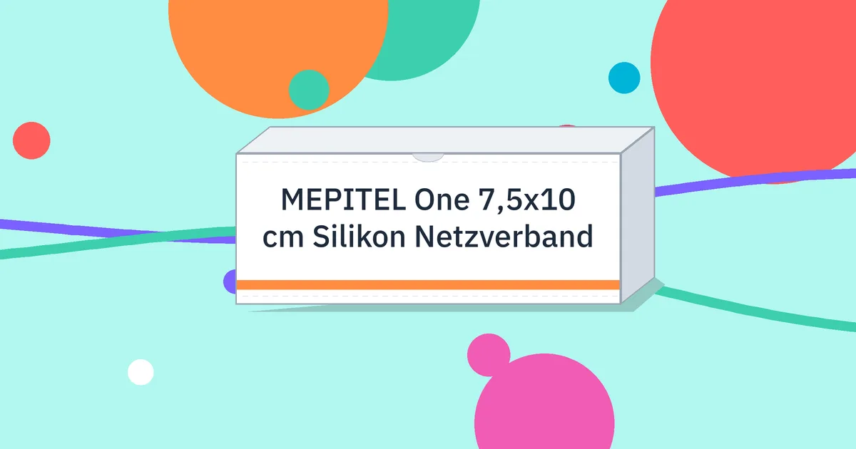 Symbolbild: Packung mit der Aufschrift MEPITEL One 7,5x10 cm Silikon Netzverband (PZN 19068058) – Verfügbarkeit und Bezug in Apotheken in Frankfurt am Main