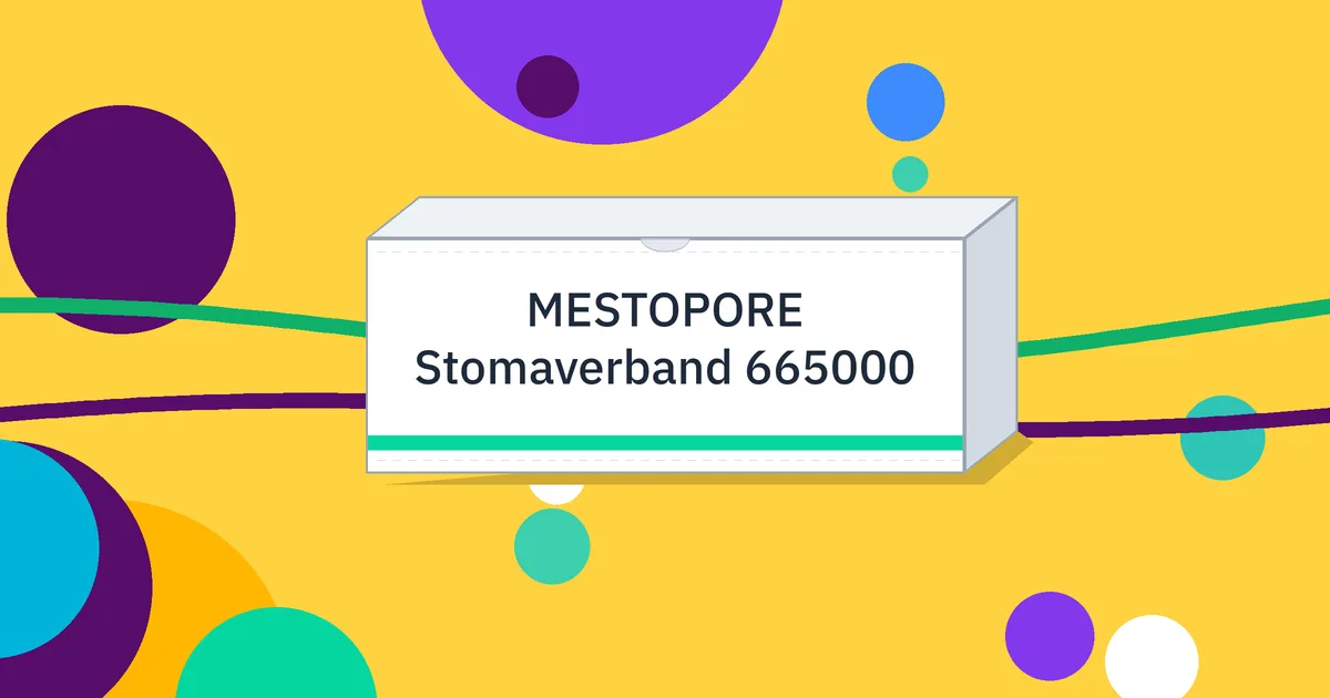 Symbolbild: Packung mit der Aufschrift MESTOPORE Stomaverband 665000 (PZN 03481508) – Verfügbarkeit und Bezug in Apotheken in Frankfurt am Main