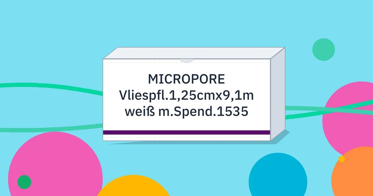 Symbolbild: Packung mit der Aufschrift MICROPORE Vliespfl.1,25cmx9,1m weiß m.Spend.1535 (PZN 19814805) – Verfügbarkeit und Bezug in Apotheken in Frankfurt am Main