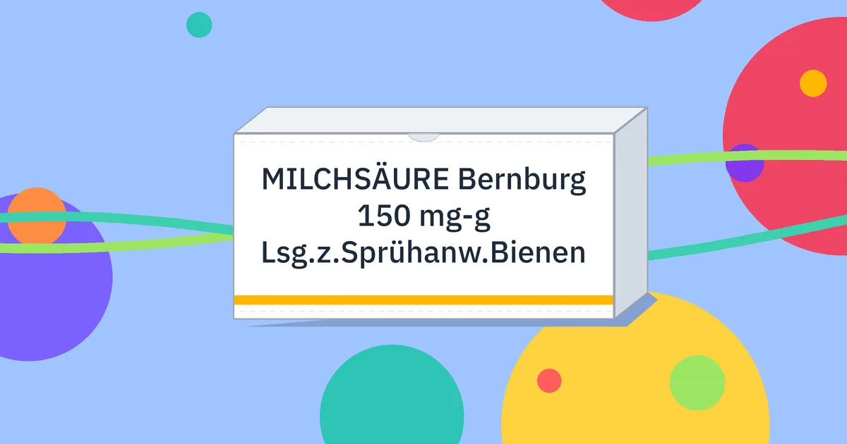 Symbolbild: Packung mit der Aufschrift MILCHSÄURE Bernburg 150 mg-g Lsg.z.Sprühanw.Bienen (PZN 18186117) – Verfügbarkeit und Bezug in Apotheken in Frankfurt am Main