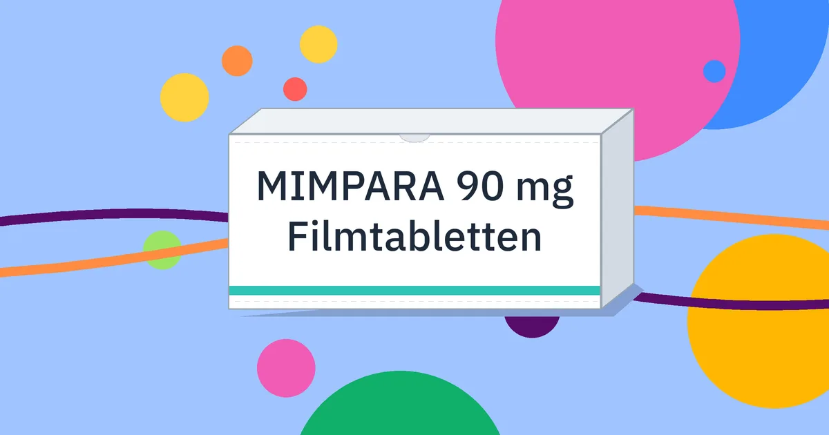Symbolbild: Packung mit der Aufschrift MIMPARA 90 mg Filmtabletten (PZN 06414582) – Verfügbarkeit und Bezug in Apotheken in Frankfurt am Main