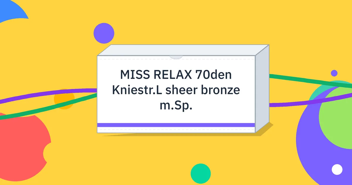 Symbolbild: Packung mit der Aufschrift MISS RELAX 70den Kniestr.L sheer bronze m.Sp. (PZN 04274817) – Verfügbarkeit und Bezug in Apotheken in Frankfurt am Main