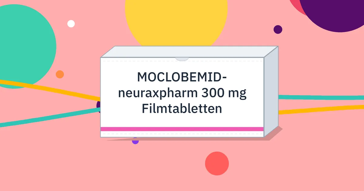 Symbolbild: Packung mit der Aufschrift MOCLOBEMID-neuraxpharm 300 mg Filmtabletten (PZN 06621447) – Verfügbarkeit und Bezug in Apotheken in Frankfurt am Main