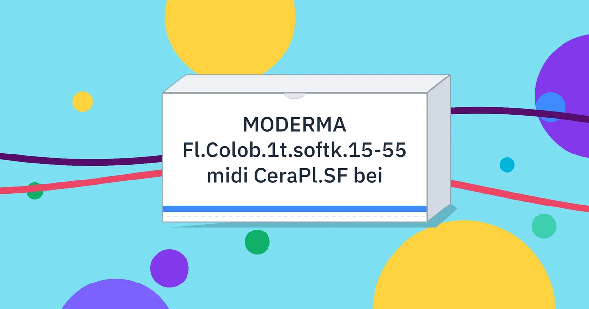 Symbolbild: Packung mit der Aufschrift MODERMA Fl.Colob.1t.softk.15-55 midi CeraPl.SF bei (PZN 18108821) – Verfügbarkeit und Bezug in Apotheken in Frankfurt am Main