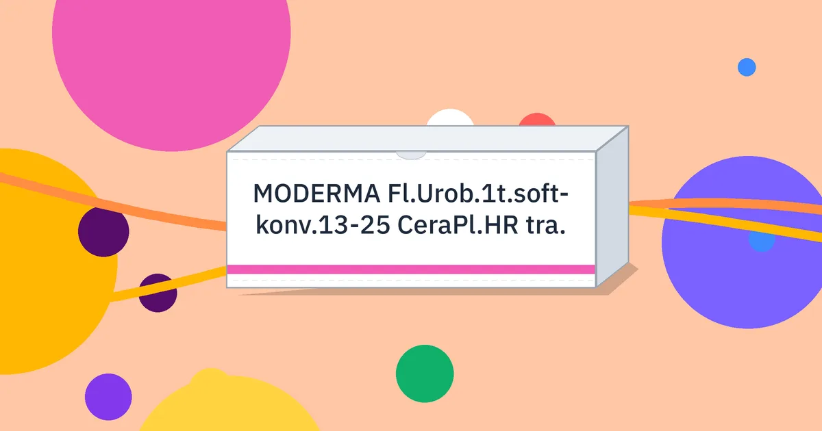 Symbolbild: Packung mit der Aufschrift MODERMA Fl.Urob.1t.soft-konv.13-25 CeraPl.HR tra. (PZN 16243035) – Verfügbarkeit und Bezug in Apotheken in Frankfurt am Main