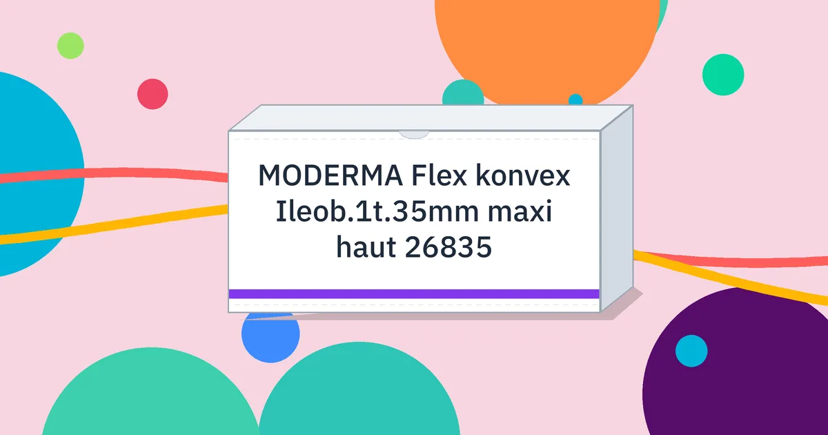 Symbolbild: Packung mit der Aufschrift MODERMA Flex konvex Ileob.1t.35mm maxi haut 26835 (PZN 04194863) – Verfügbarkeit und Bezug in Apotheken in Frankfurt am Main