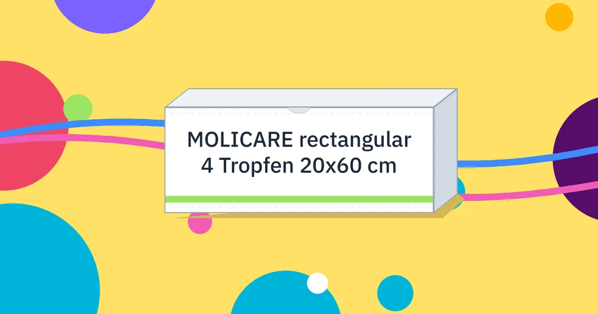 Symbolbild: Packung mit der Aufschrift MOLICARE rectangular 4 Tropfen 20x60 cm (PZN 16011336) – Verfügbarkeit und Bezug in Apotheken in Frankfurt am Main