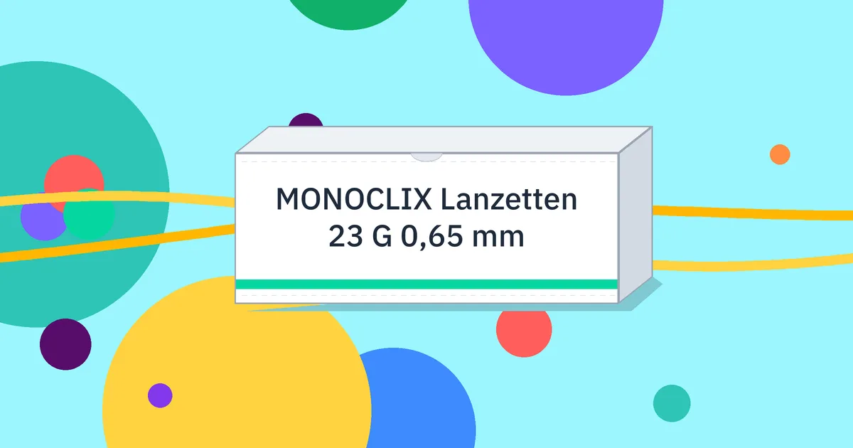 Symbolbild: Packung mit der Aufschrift MONOCLIX Lanzetten 23 G 0,65 mm (PZN 12663697) – Verfügbarkeit und Bezug in Apotheken in Frankfurt am Main