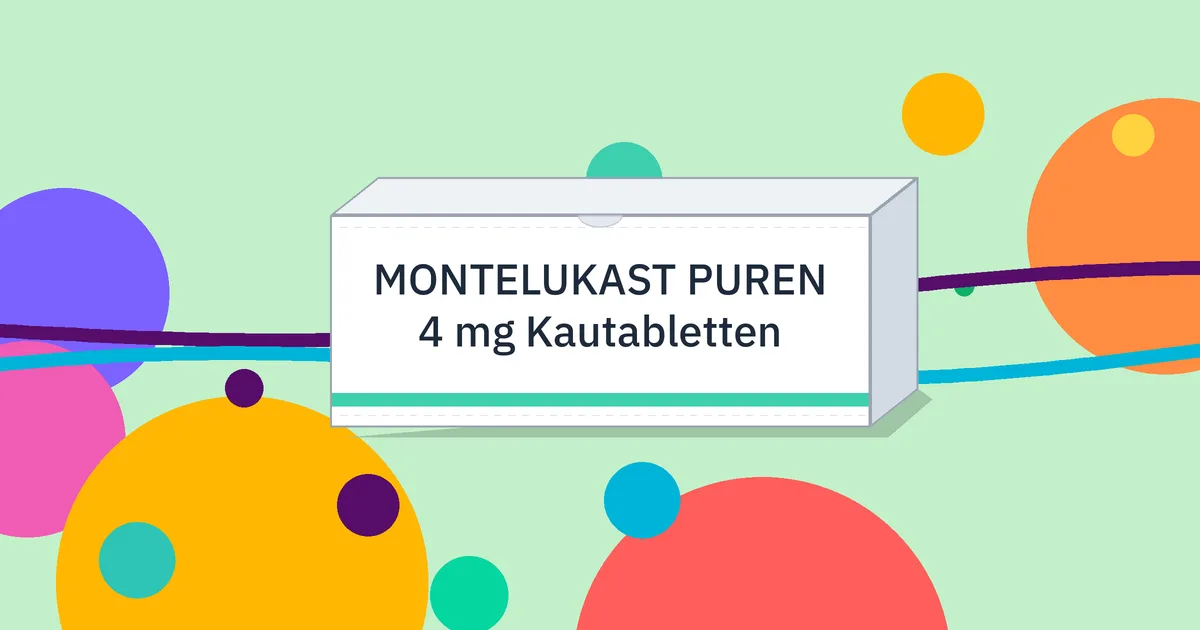 Symbolbild: Packung mit der Aufschrift MONTELUKAST PUREN 4 mg Kautabletten (PZN 11356473) – Verfügbarkeit und Bezug in Apotheken in Frankfurt am Main
