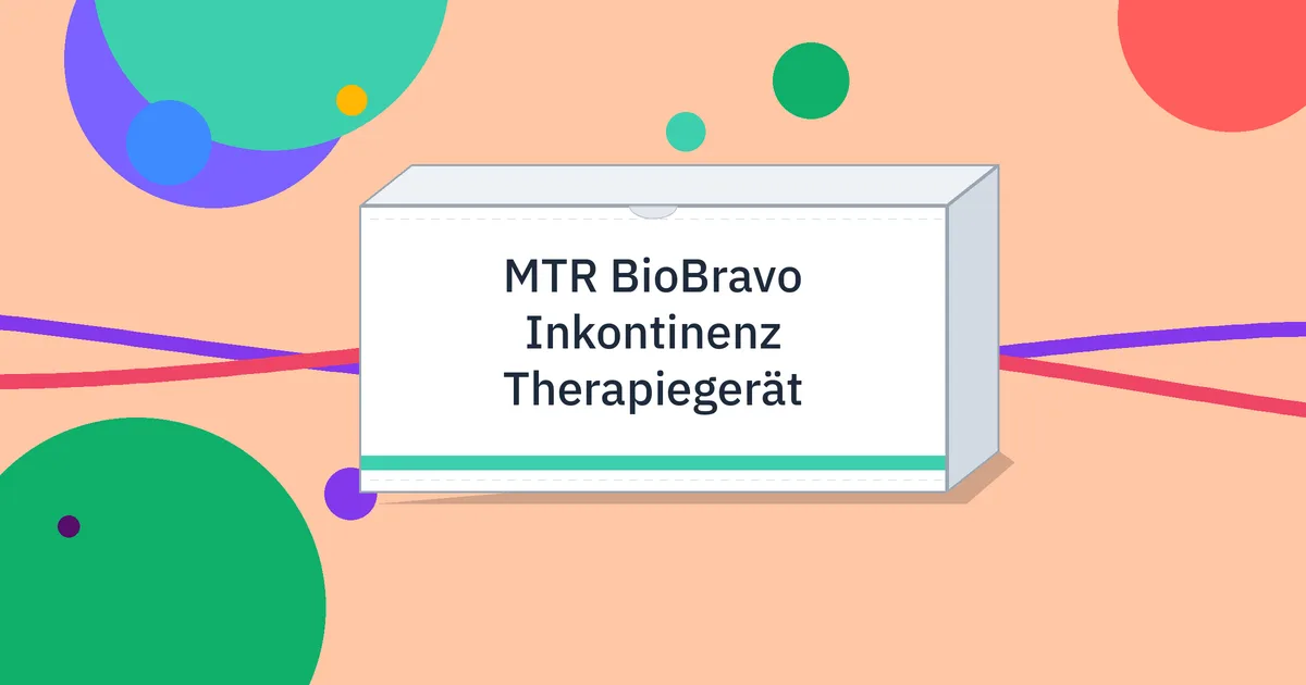 Symbolbild: Packung mit der Aufschrift MTR BioBravo Inkontinenz Therapiegerät (PZN 03626898) – Verfügbarkeit und Bezug in Apotheken in Frankfurt am Main