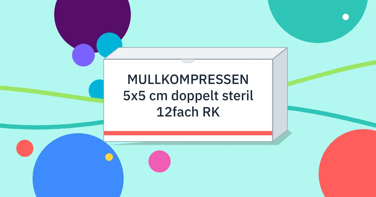 Symbolbild: Packung mit der Aufschrift MULLKOMPRESSEN 5x5 cm doppelt steril 12fach RK (PZN 12348932) – Verfügbarkeit und Bezug in Apotheken in Frankfurt am Main