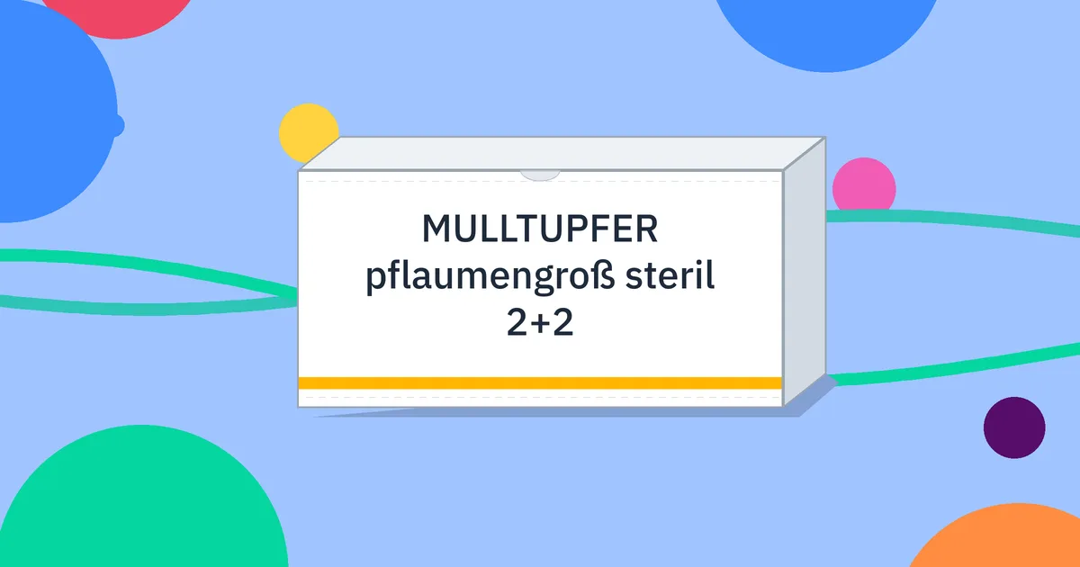 Symbolbild: Packung mit der Aufschrift MULLTUPFER pflaumengroß steril 2+2 (PZN 00119511) – Verfügbarkeit und Bezug in Apotheken in Frankfurt am Main