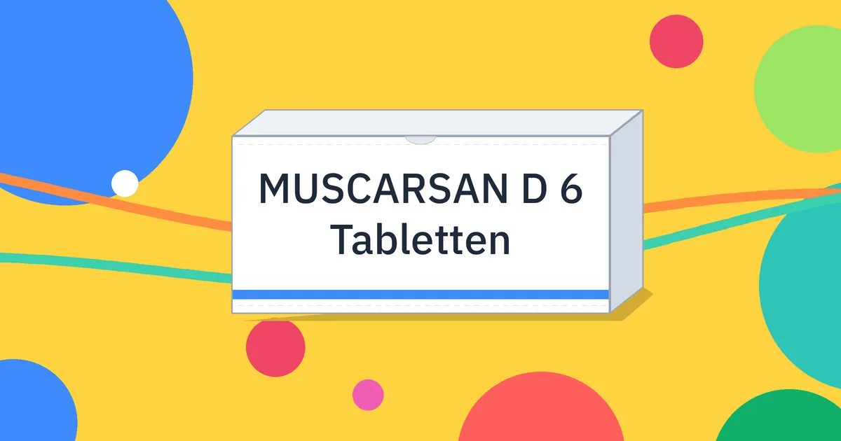 Symbolbild: Packung mit der Aufschrift MUSCARSAN D 6 Tabletten (PZN 00572021) – Verfügbarkeit und Bezug in Apotheken in Frankfurt am Main