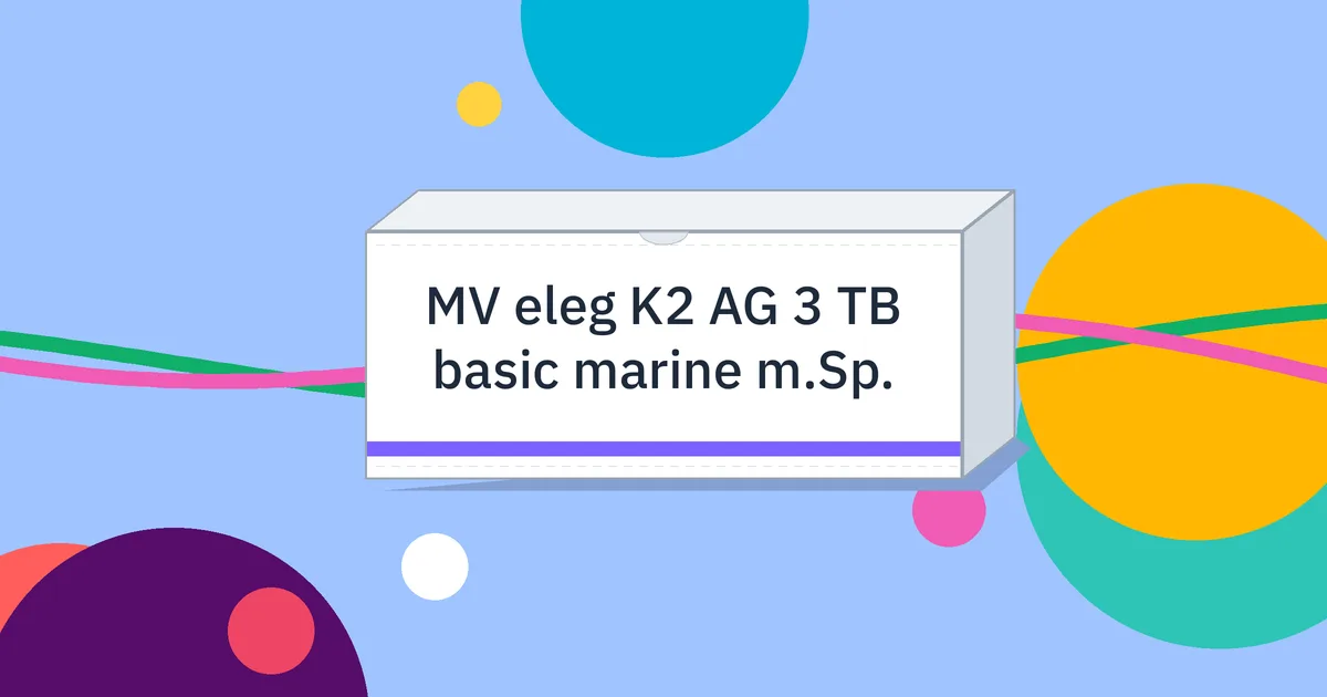 Symbolbild: Packung mit der Aufschrift MV eleg K2 AG 3 TB basic marine m.Sp. (PZN 14613545) – Verfügbarkeit und Bezug in Apotheken in Frankfurt am Main
