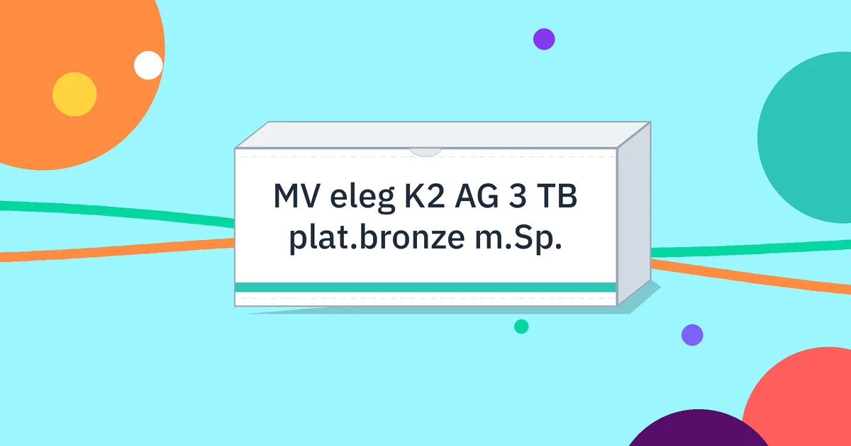 Symbolbild: Packung mit der Aufschrift MV eleg K2 AG 3 TB plat.bronze m.Sp. (PZN 14718089) – Verfügbarkeit und Bezug in Apotheken in Frankfurt am Main