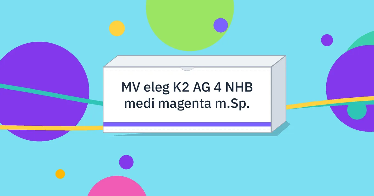 Symbolbild: Packung mit der Aufschrift MV eleg K2 AG 4 NHB medi magenta m.Sp. (PZN 15730431) – Verfügbarkeit und Bezug in Apotheken in Frankfurt am Main