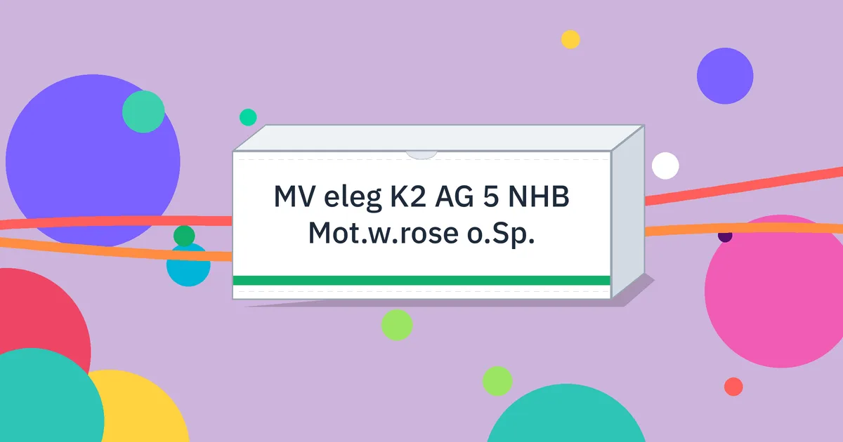 Symbolbild: Packung mit der Aufschrift MV eleg K2 AG 5 NHB Mot.w.rose o.Sp. (PZN 15726501) – Verfügbarkeit und Bezug in Apotheken in Frankfurt am Main