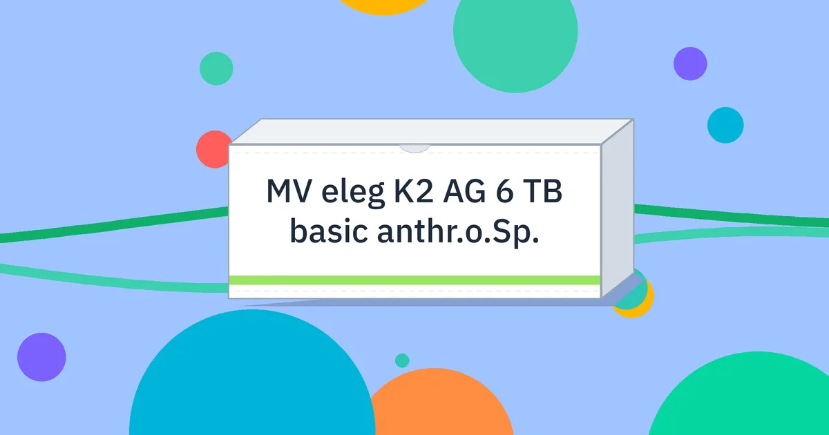 Symbolbild: Packung mit der Aufschrift MV eleg K2 AG 6 TB basic anthr.o.Sp. (PZN 00210424) – Verfügbarkeit und Bezug in Apotheken in Frankfurt am Main