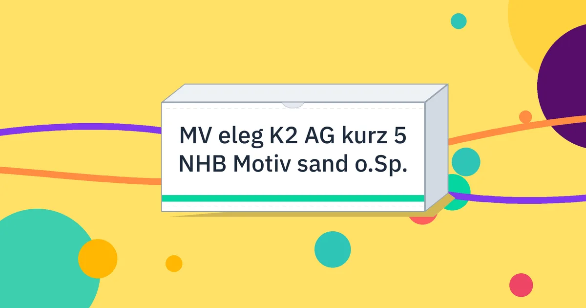 Symbolbild: Packung mit der Aufschrift MV eleg K2 AG kurz 5 NHB Motiv sand o.Sp. (PZN 18926554) – Verfügbarkeit und Bezug in Apotheken in Frankfurt am Main